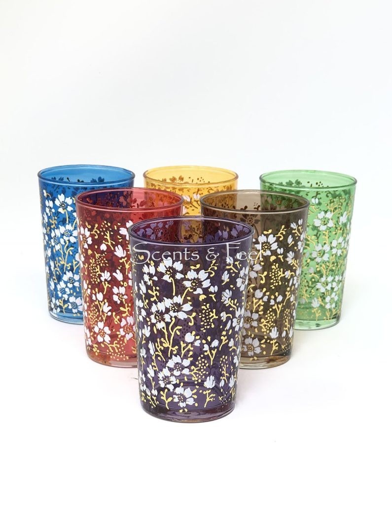 Set Of 6 Painted Colored Tea Glasses Flower Eden Gold – Scents & Feel