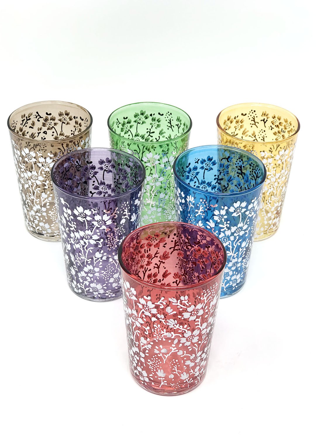 Set Of 6 Painted Colored Tea Glasses Flower Eden Gold – Scents & Feel