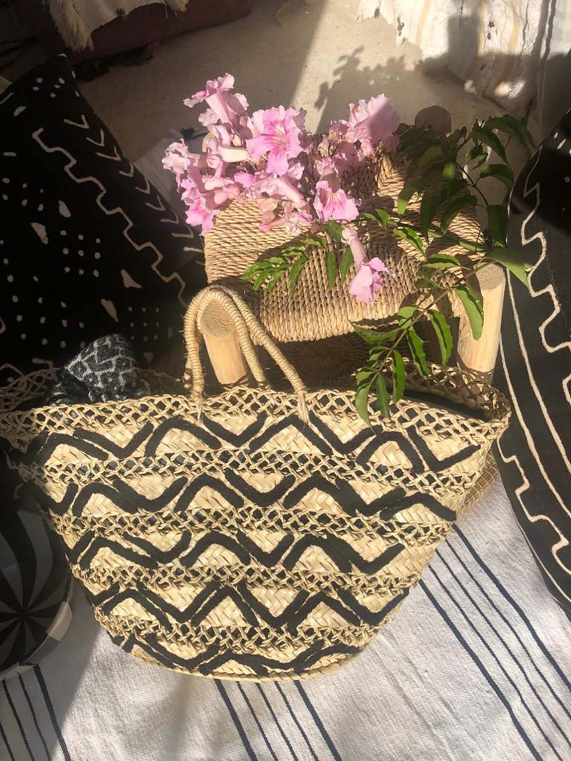 African Straw Beach Basket Black Lace – Scents & Feel