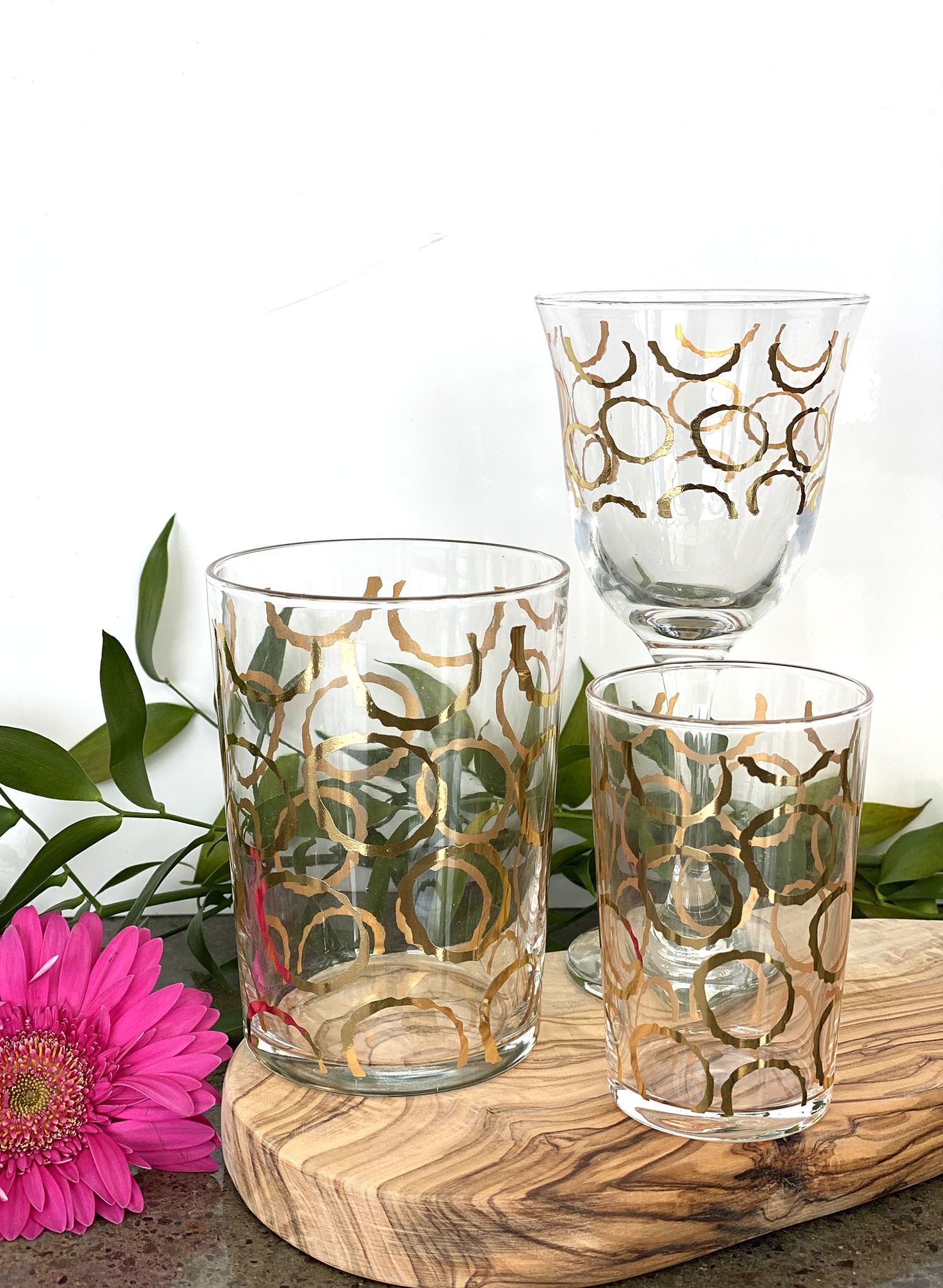 Set Of 6 Moroccan Wine Glasses Clear Circle Gold Scents And Feel
