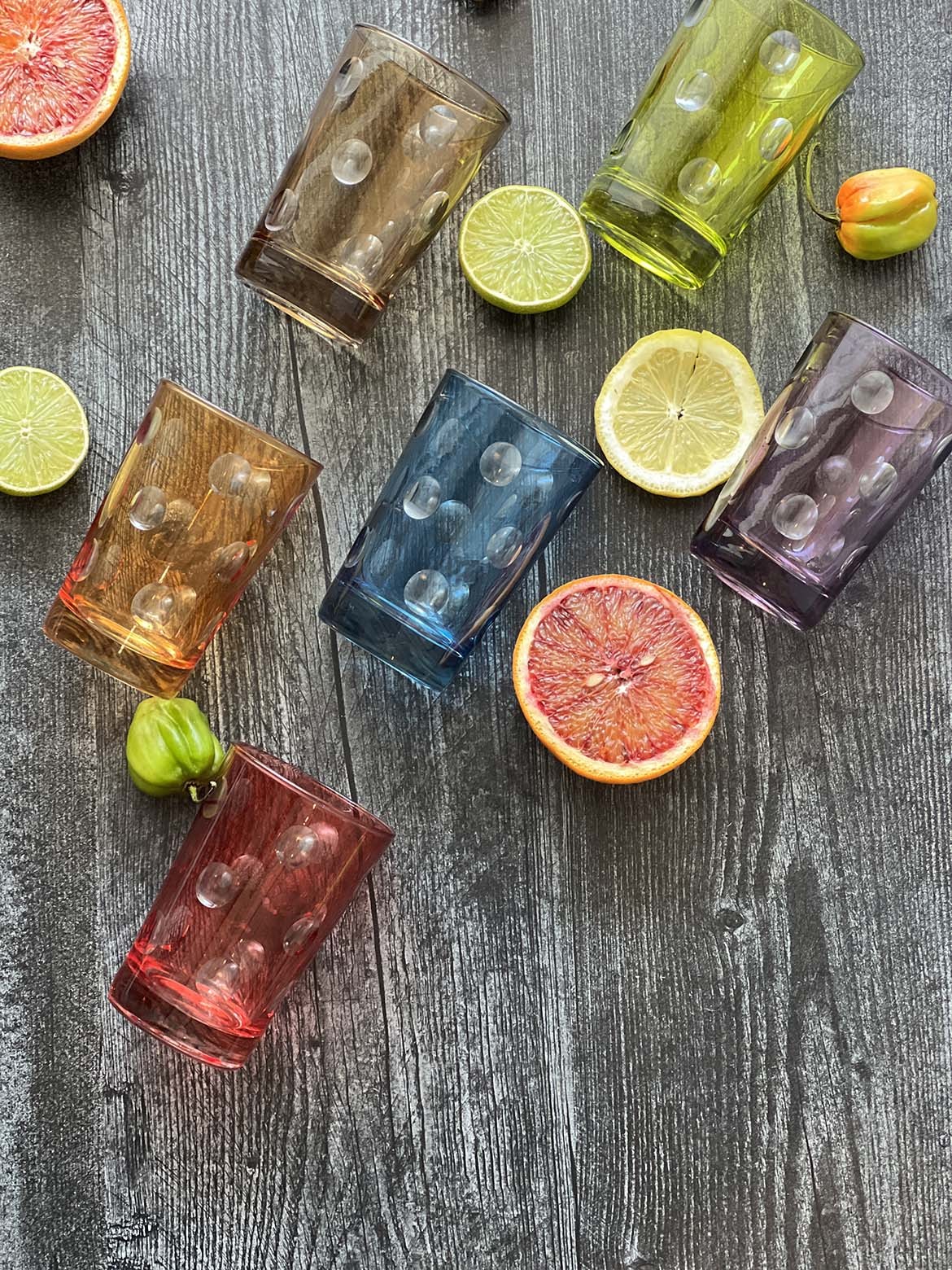 Set of 6 Tea Glasses Colored Carved Bubbles – Scents & Feel