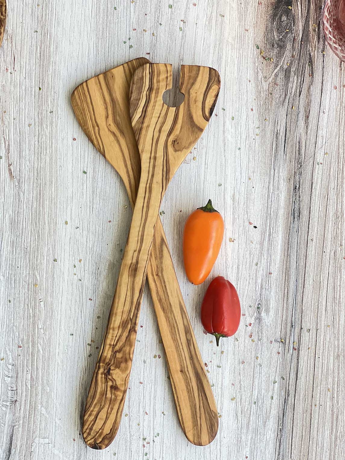 Olive Wood Modern Salad Spatula Set 11″ – Scents & Feel