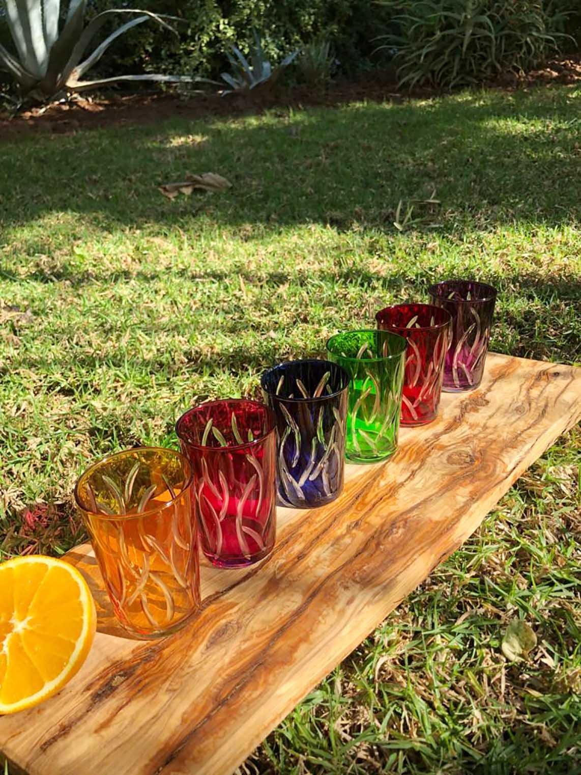 Set of 6 Colored Tea Glasses Carved Leaves – Scents & Feel