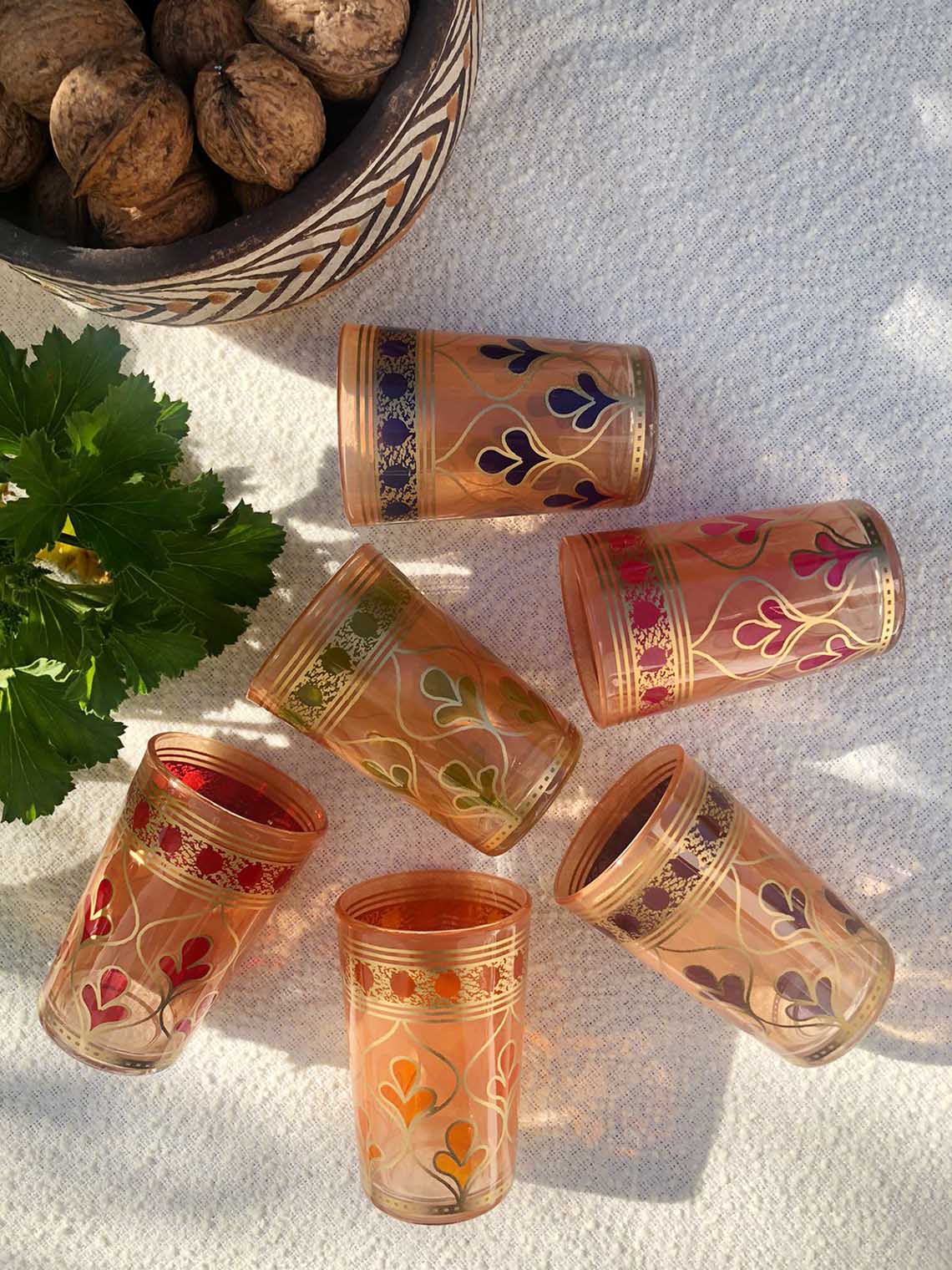 Set of 6 Moroccan Tea Glasses Hand Painted Clovers – Scents & Feel