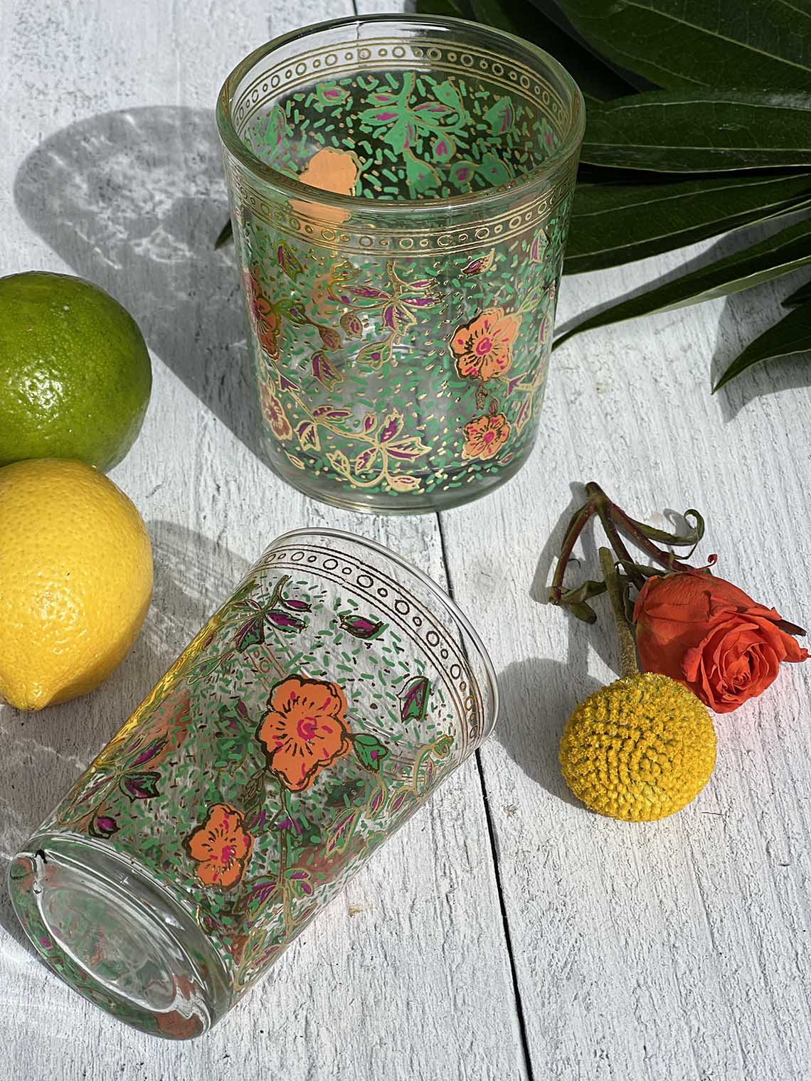 Set of 6 Moroccan Tea Glasses Hand Painted Garden – Scents & Feel
