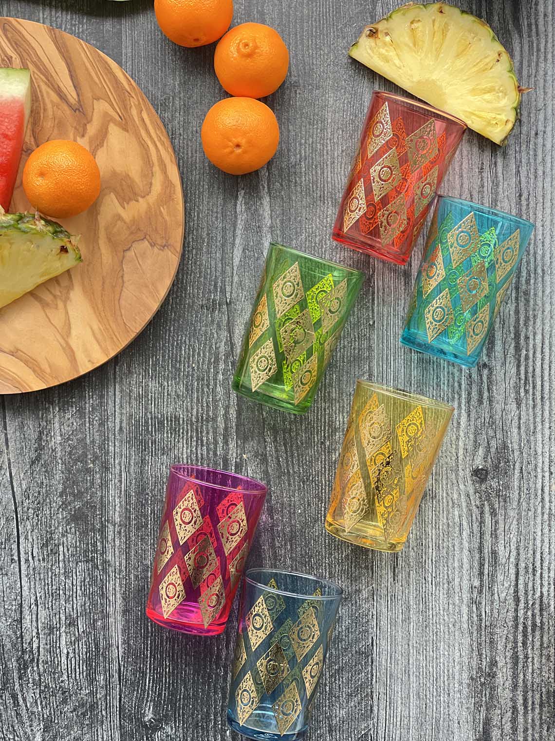 Set of 6 Moroccan tea glasses Assorted Colors Losanges – Scents & Feel
