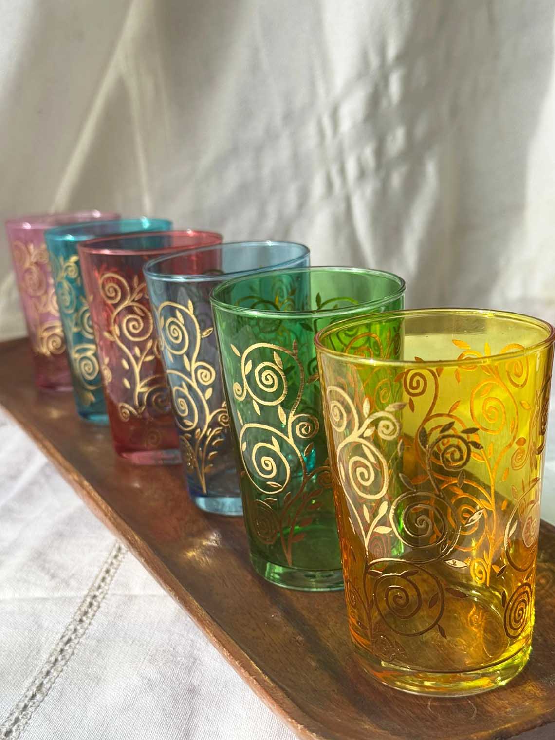 Set of Moroccan 6 Tea Glasses Colored Swirl – Scents & Feel